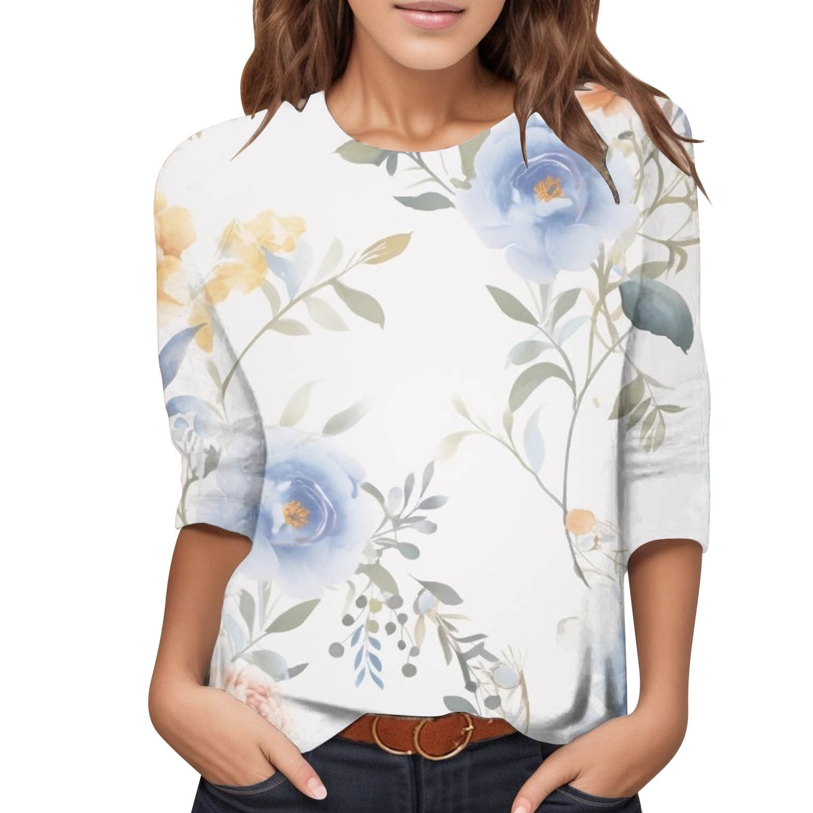 aDJFDGT Petite Tops for Women Size Petite Small Womens 4/3 Printing ...