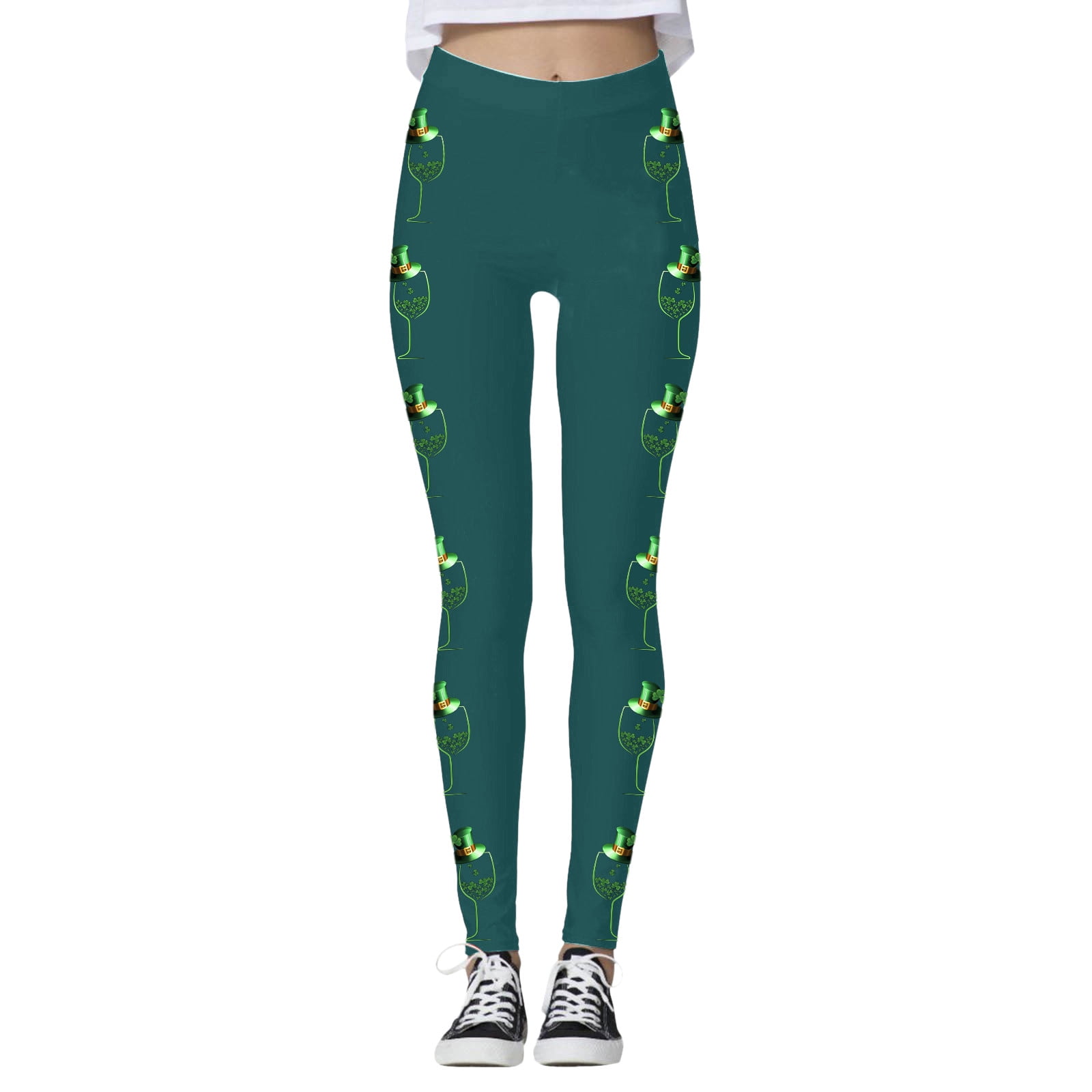 Adjfdgt See Through Leggings For Women Sexy Womens Paddystripes Good Luck Green Pants Print