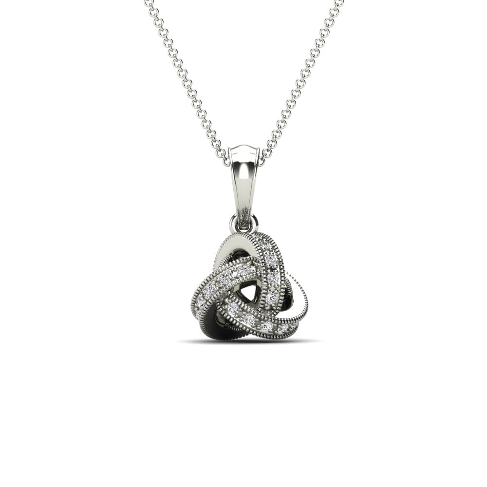 aaXia 10K White Gold 1/20ct. TDW Diamond Love Knot Pendant Necklace ...