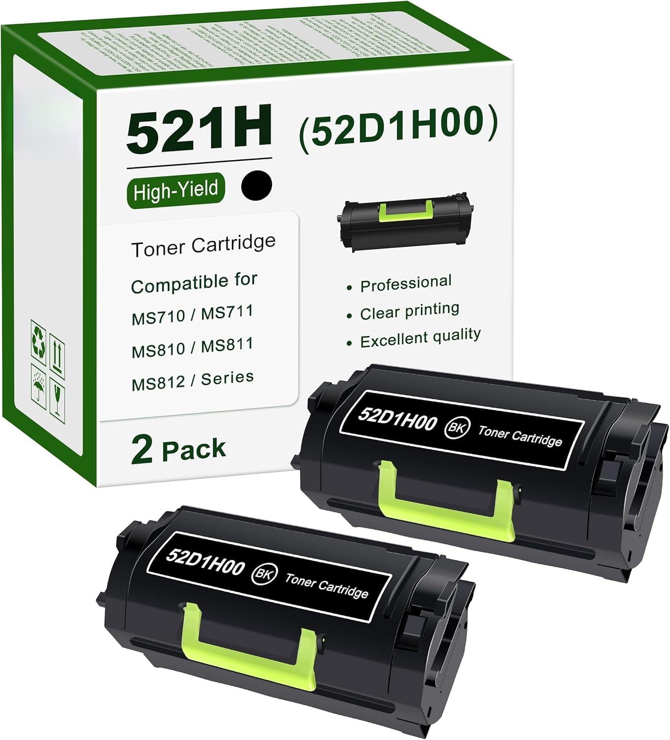 ab 521H (52D1H00) High Yield Black Toner Cartridge 2-Pack Replacement ...