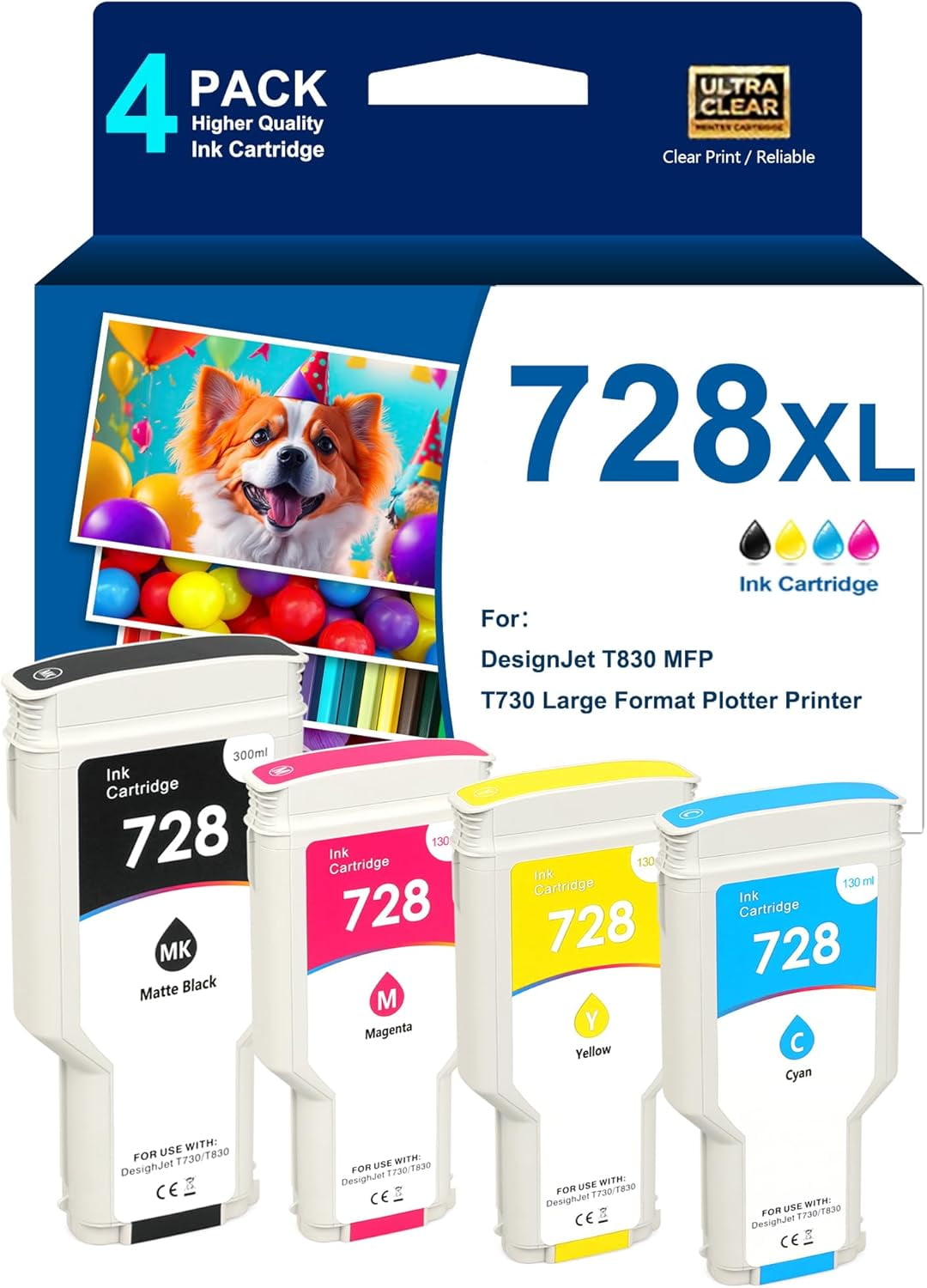 ab 728 Ink Cartridges High Yield 728 Ink Cartridge F9J68A F9K17A F9K16A F9K15A Compatible for HP ...