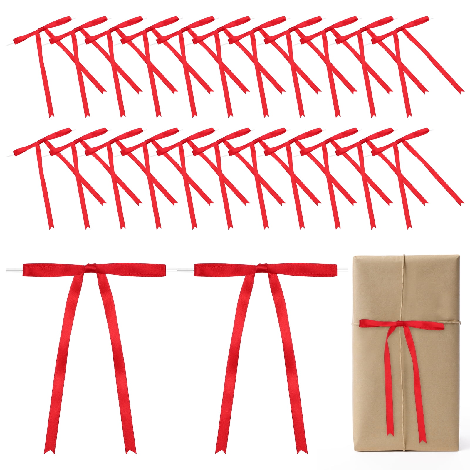 24pcs Red Polyester Twist Ties with Bows for Packaging and Crafts 0.5in ...