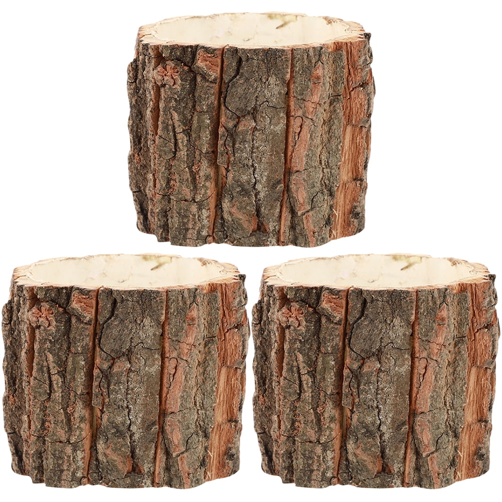 abbageba 3pcs Wood Bark Flower Pots Farmhouse Flower Buckets Wood Log ...