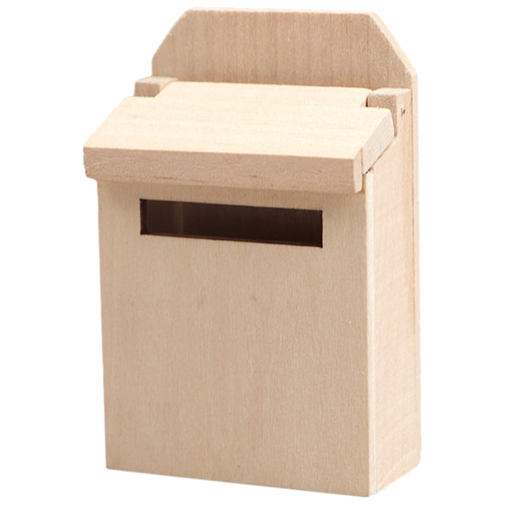 abbageba Mini Wooden Flip Mailbox Model Miniature Blank Mail Box House ...