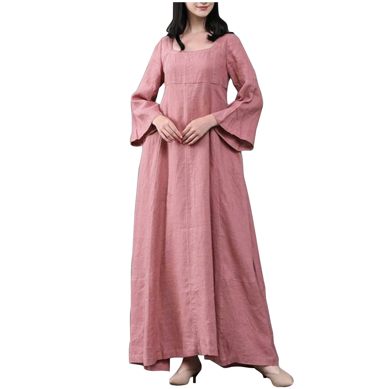 OGLCCG Muslim Linen Dresses for Women, One-Piece Long Sleeve Islamic ...
