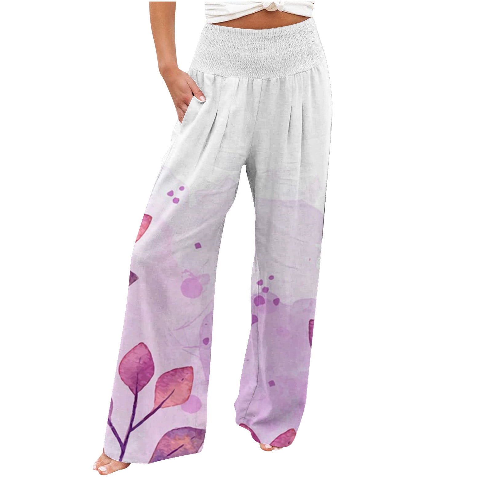Abcnature Co Ltd Women Summer Pants Elastic Waist Wide Leg Loose Cotton