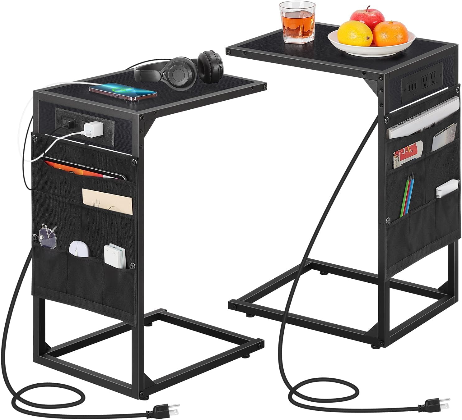 able Set of 2 with Charging Station and Storage Bag Side Table Living ...