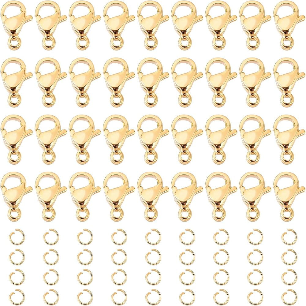 about 100pcs Golden Lobster Claw Clasps with 200pcs Jump Rings 304 ...