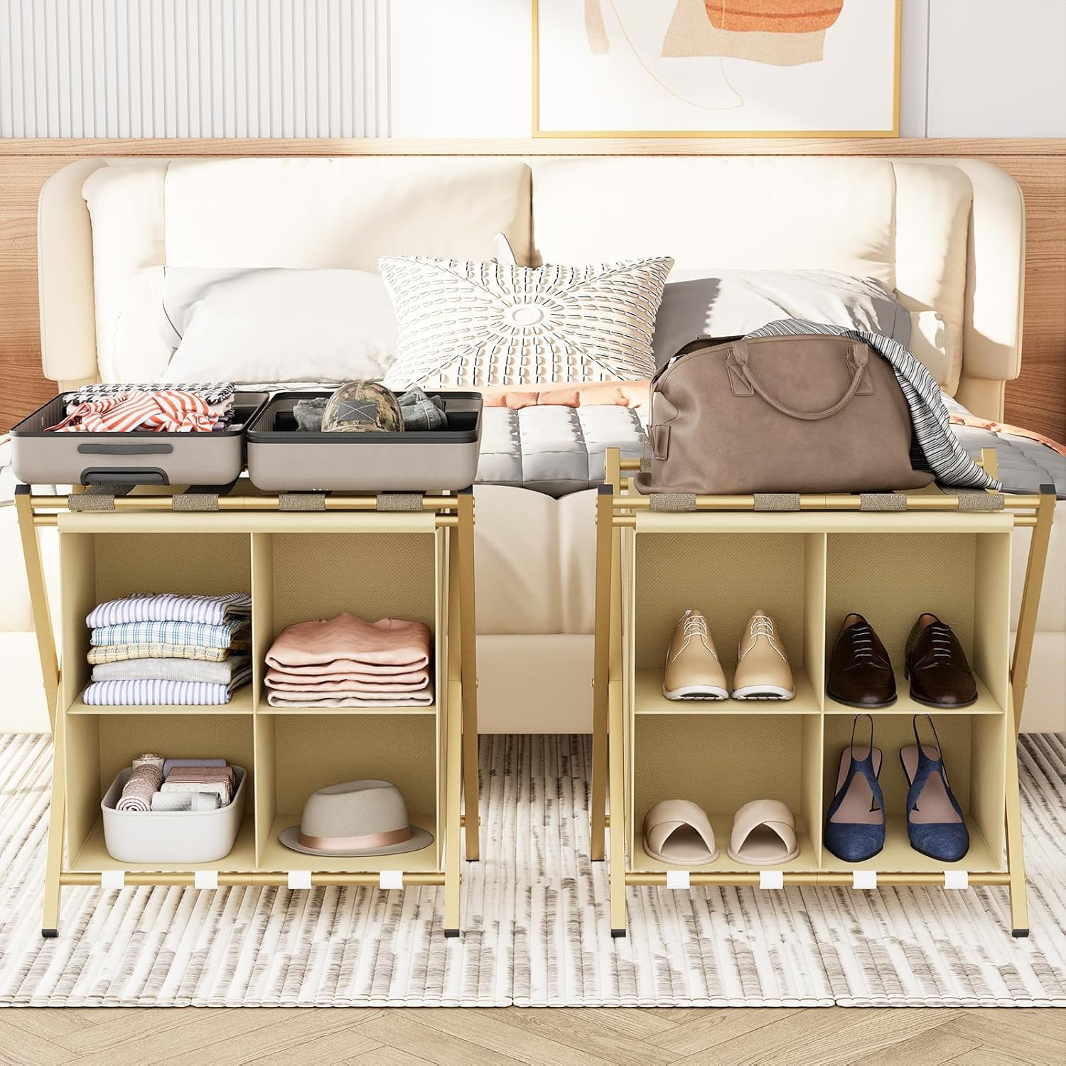 aboxoo 2 Pack Luggage Rack with storage, Guest Room Folding Suitcase ...