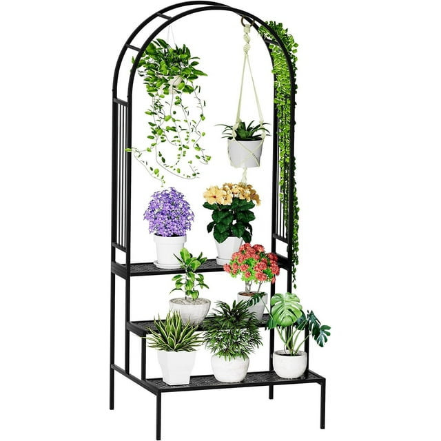 aboxoo 3-Tier Metal Plant Stand, Garden Arch Arbor Trellis, Outdoor ...