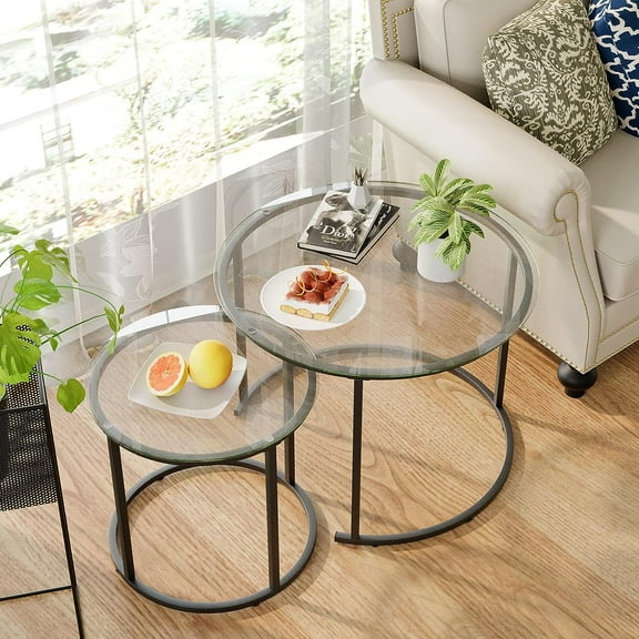 2-Piece Modern 2 tier Round Coffee Table Set for Living Room,Easy ...