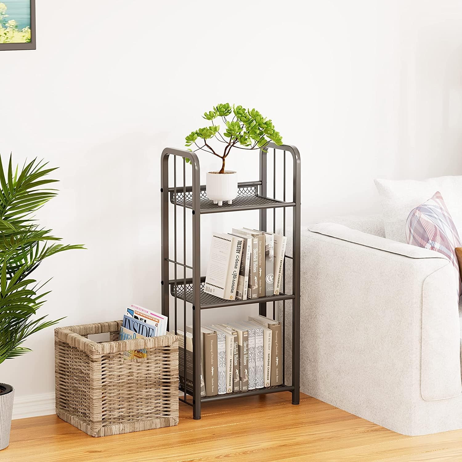 Aboxoo 3-Tier Bookshelf, Freestanding Storage, Rust-Resistant, Easy ...