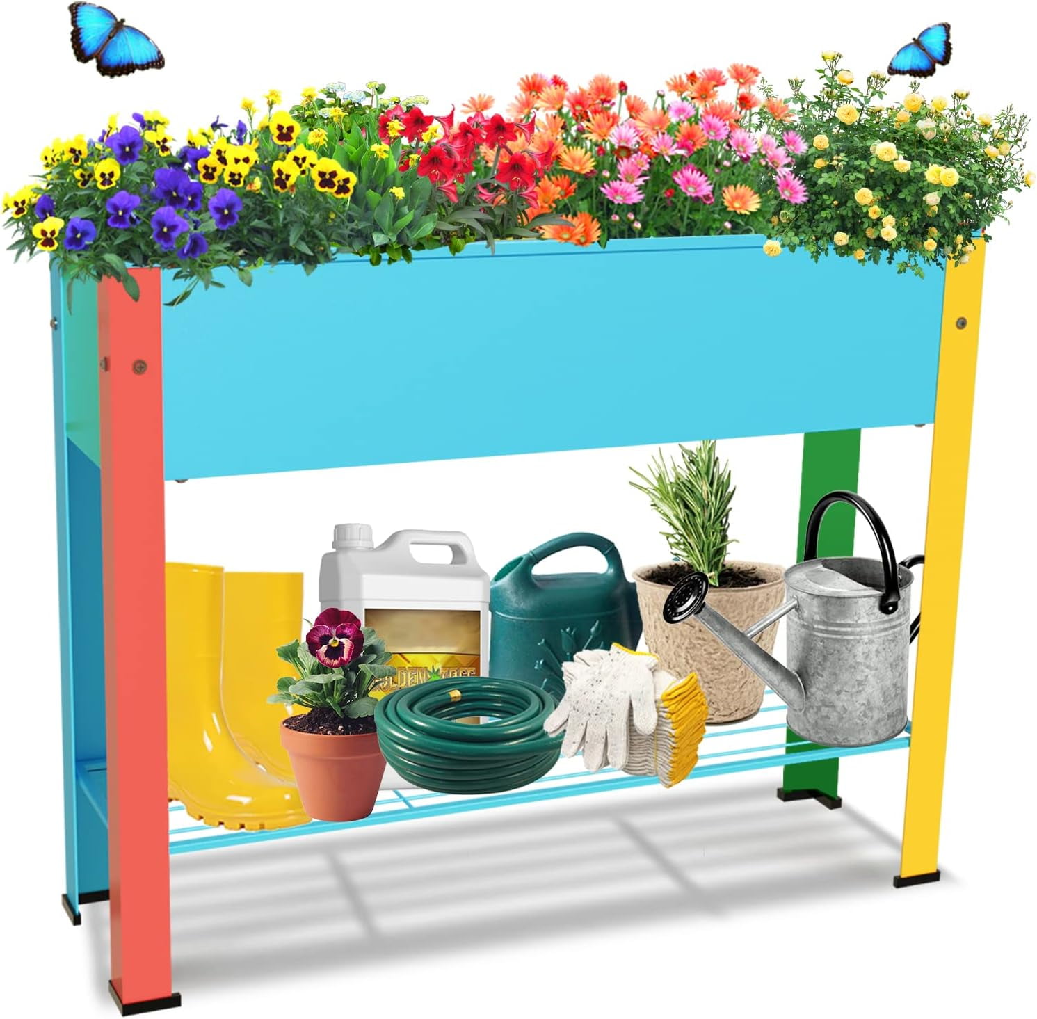 Aboxoo Movable Raised Planter Bed, Elevated Outdoor Metal Stand with ...