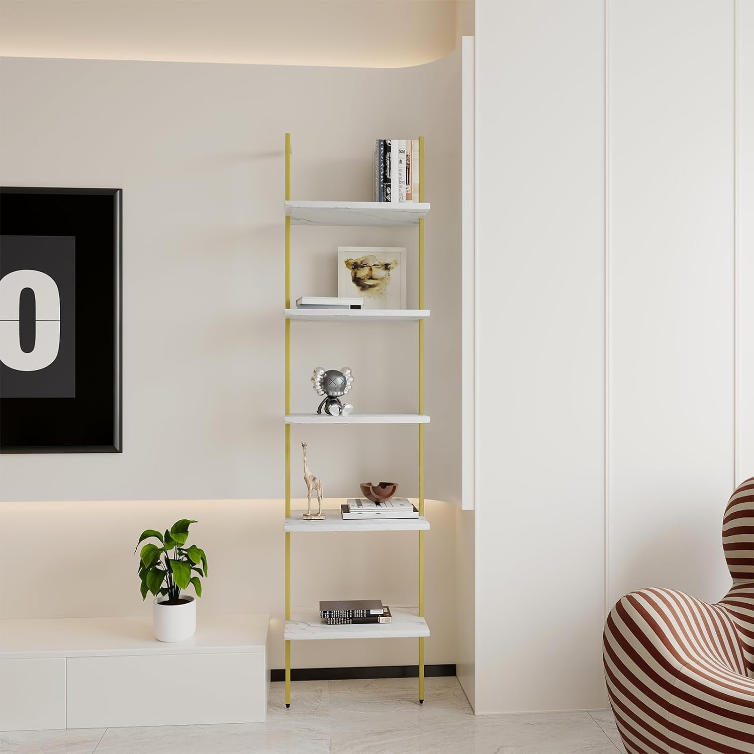 aboxoo 5-Tier Ladder Shelf, Industrial Metal Bookshelf, Wall-Mounted ...