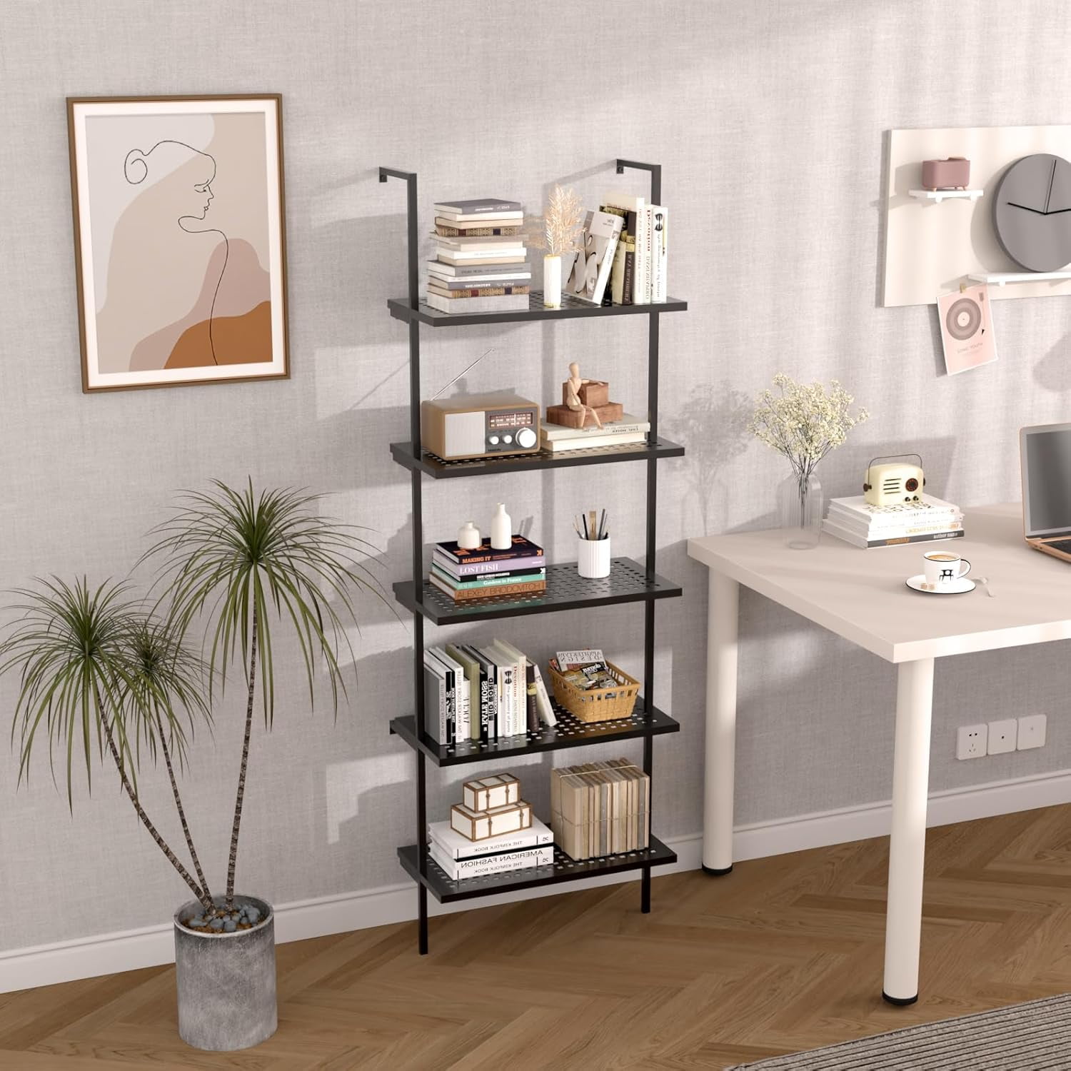 aboxoo Ladder Shelf Open Bookshelf 5-tier Metal Wall-mounted Bookcase ...