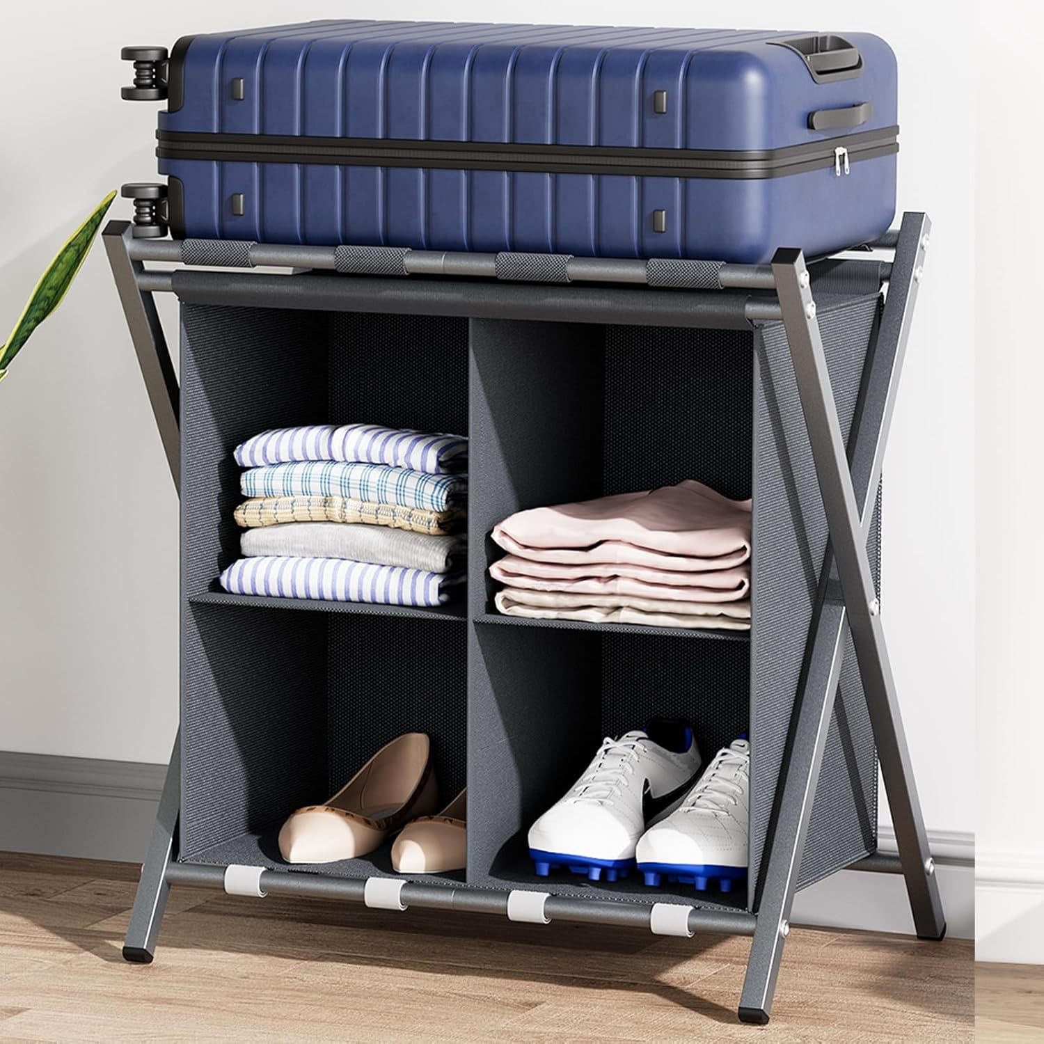 aboxoo Luggage Rack with storage, Guest Room Folding Suitcase Stands ...