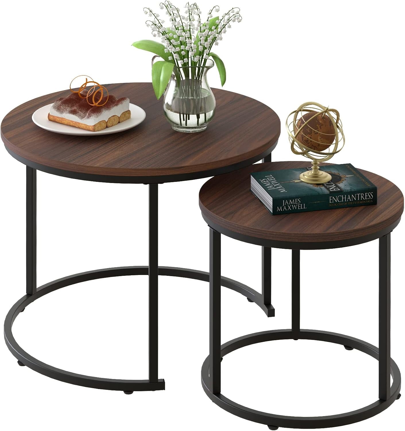 aboxoo Nesting Coffee Table Set of 2, Small Round Glass Nesting Tables ...