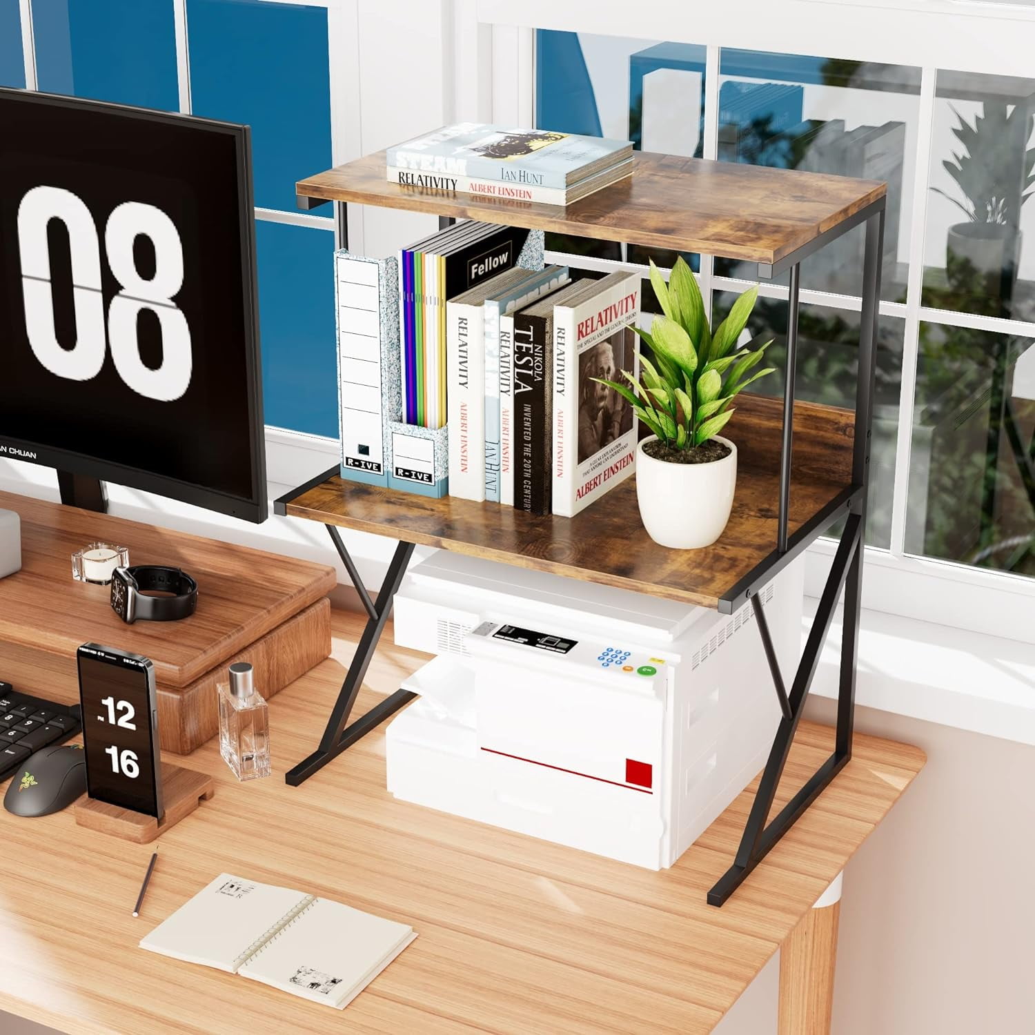 aboxoo Printer Stand for Desk, Desktop Printer Shelf Large Printer ...