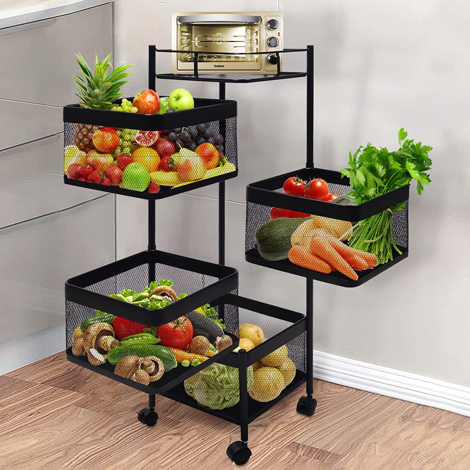 aboxoo 4-Tier Rotating Storage Shelf Rack, Metal Organizer for Kitchen ...