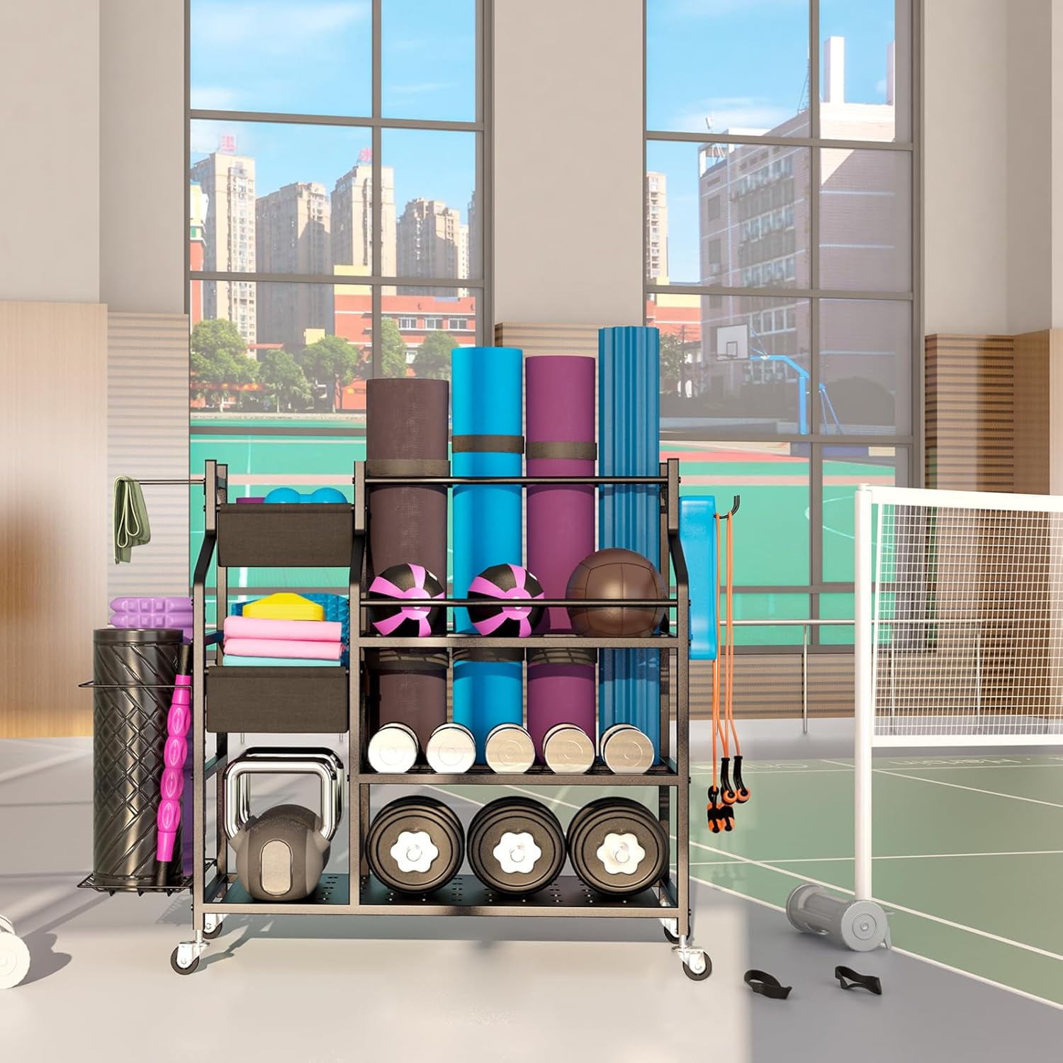 Aboxoo Yoga Mat Storage Rack Cart Multifunctional Removable Rack ...