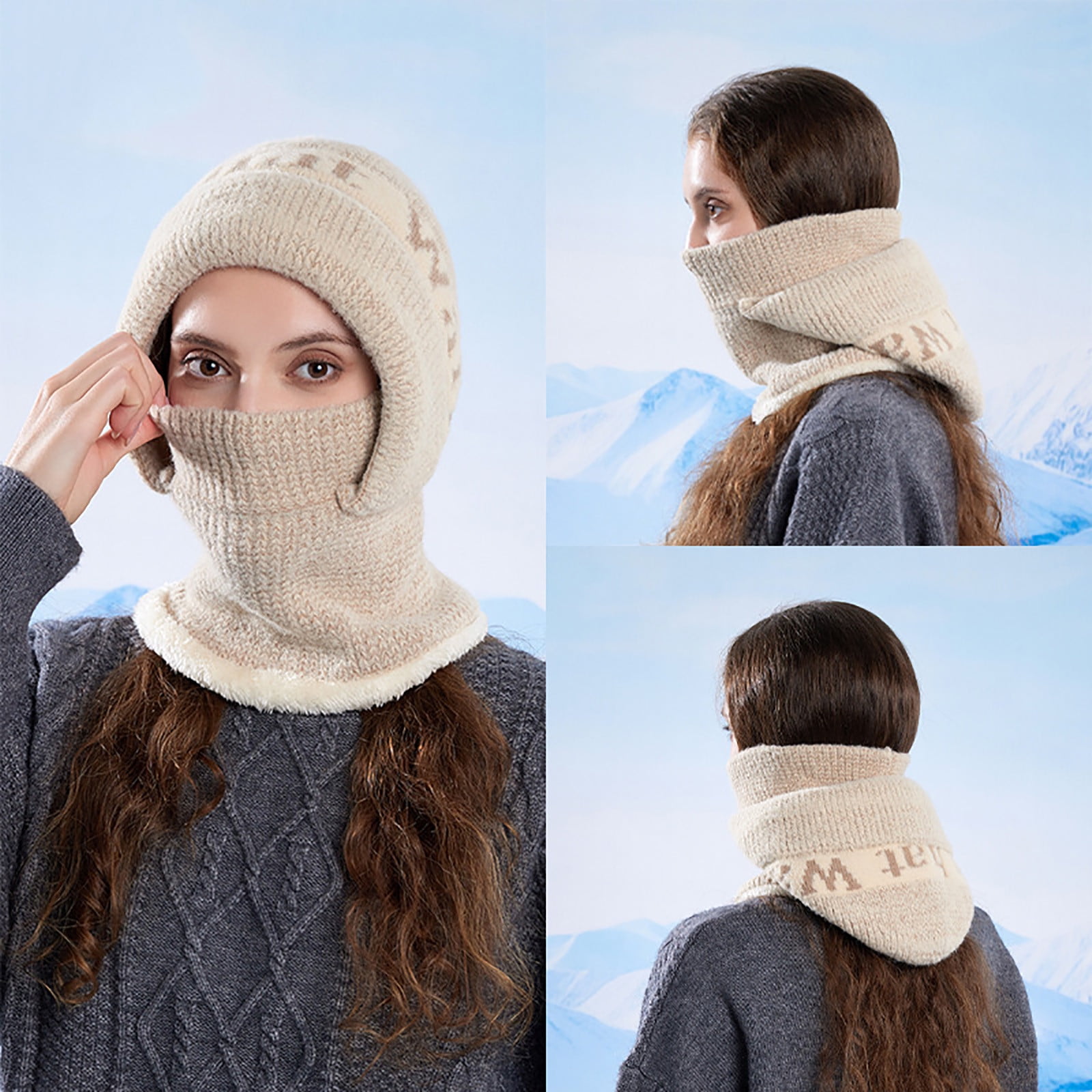 absanyy Knit Trapper Cap for Women Warm Plush Winter Hats with Face ...