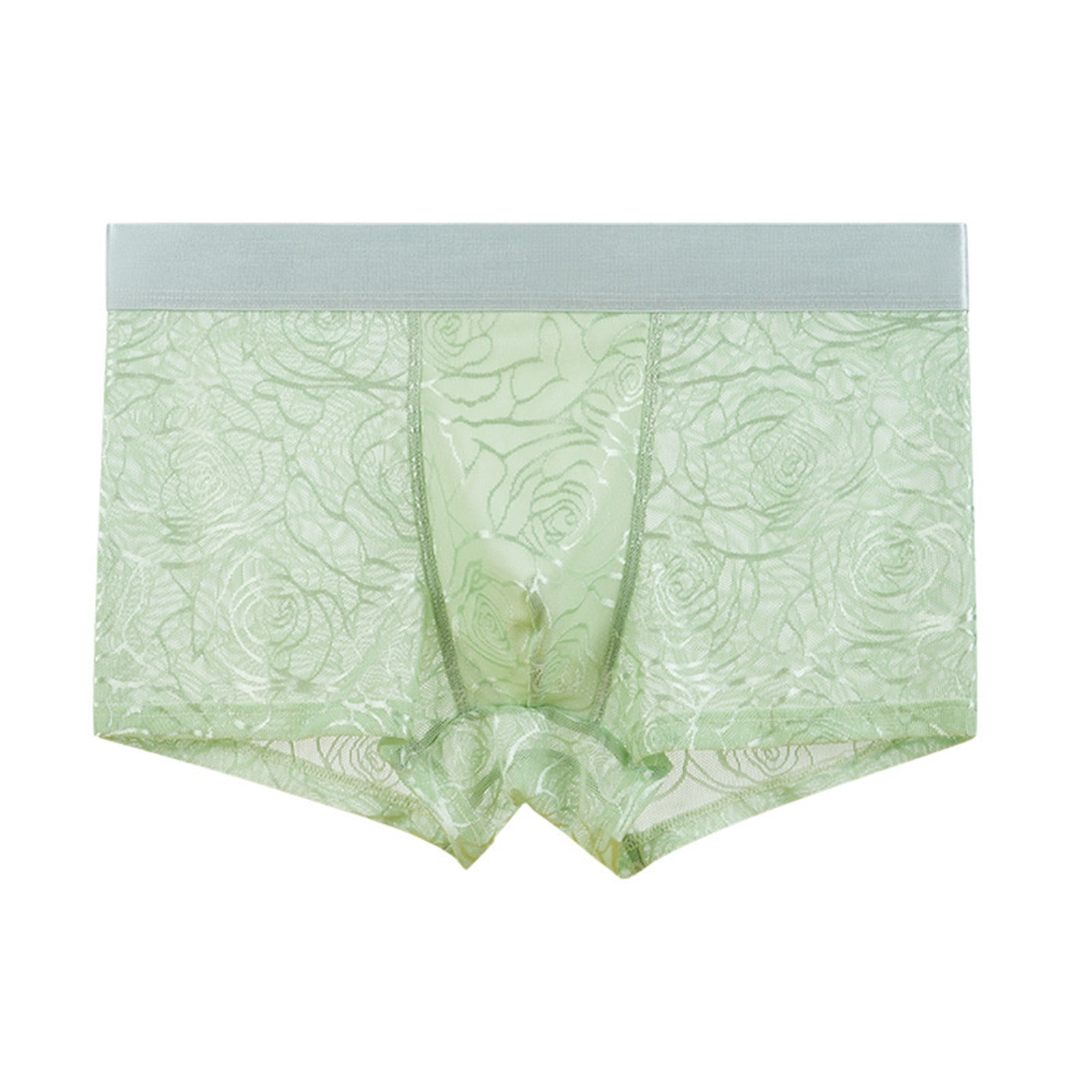 absanyy Mens Lace Boxer Briefs - Sheer Rose Pattern Green Underwear ...