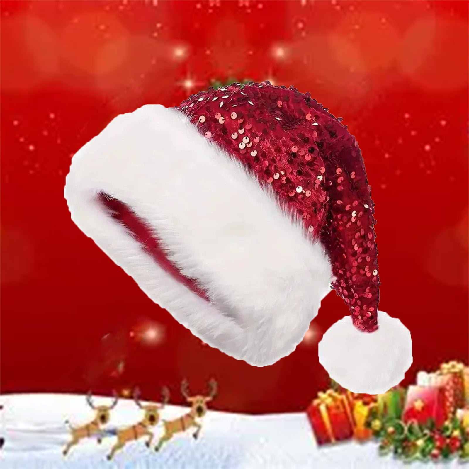 absanyy Plush Christmas Beanie for Women Fashion Sequin Red Winter Hats ...
