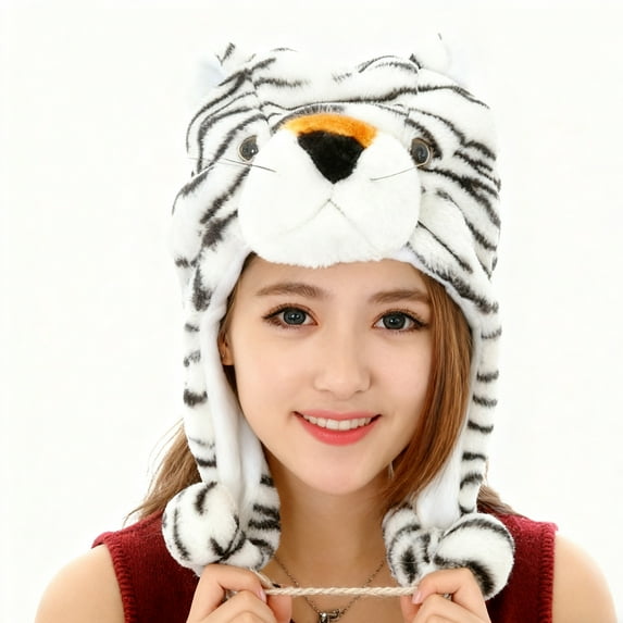 absanyy Plush Winter Hats for Women with Ear Flap Warm Soft Bear White ...