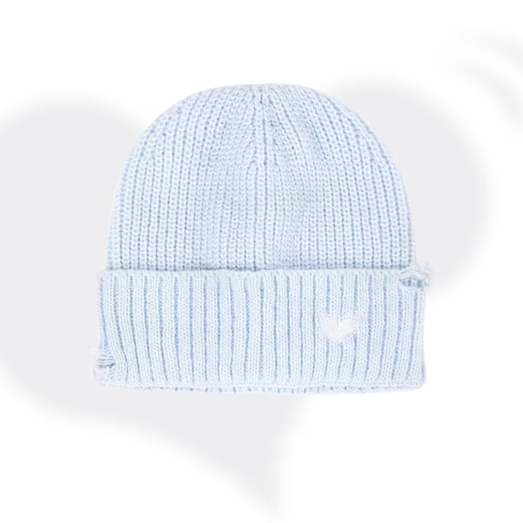 absanyy Unisex Wool Knit Cold Cap with Heart Embroidery in Light Blue ...