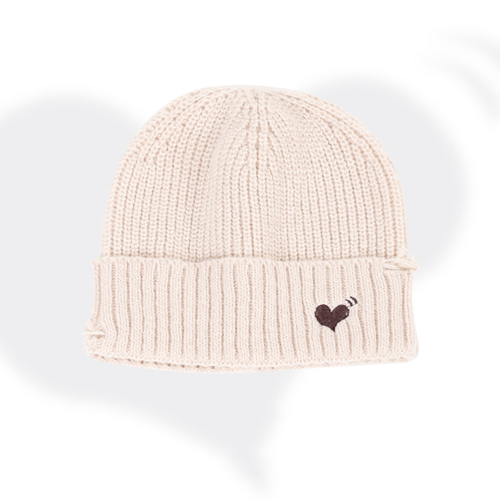 absanyy Warm Wool Knit Cold Cap with Heart Embroidery in Beige Color ...