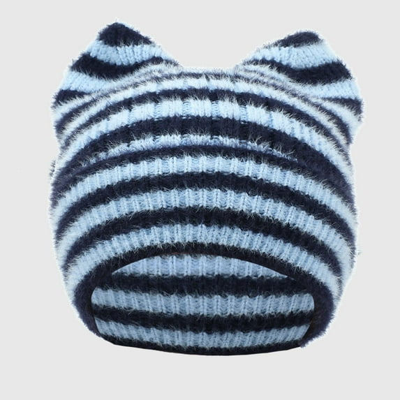 absanyy Winter Knit Beanie for Women Warm Cozy Striped Cat Ear Hat,for ...