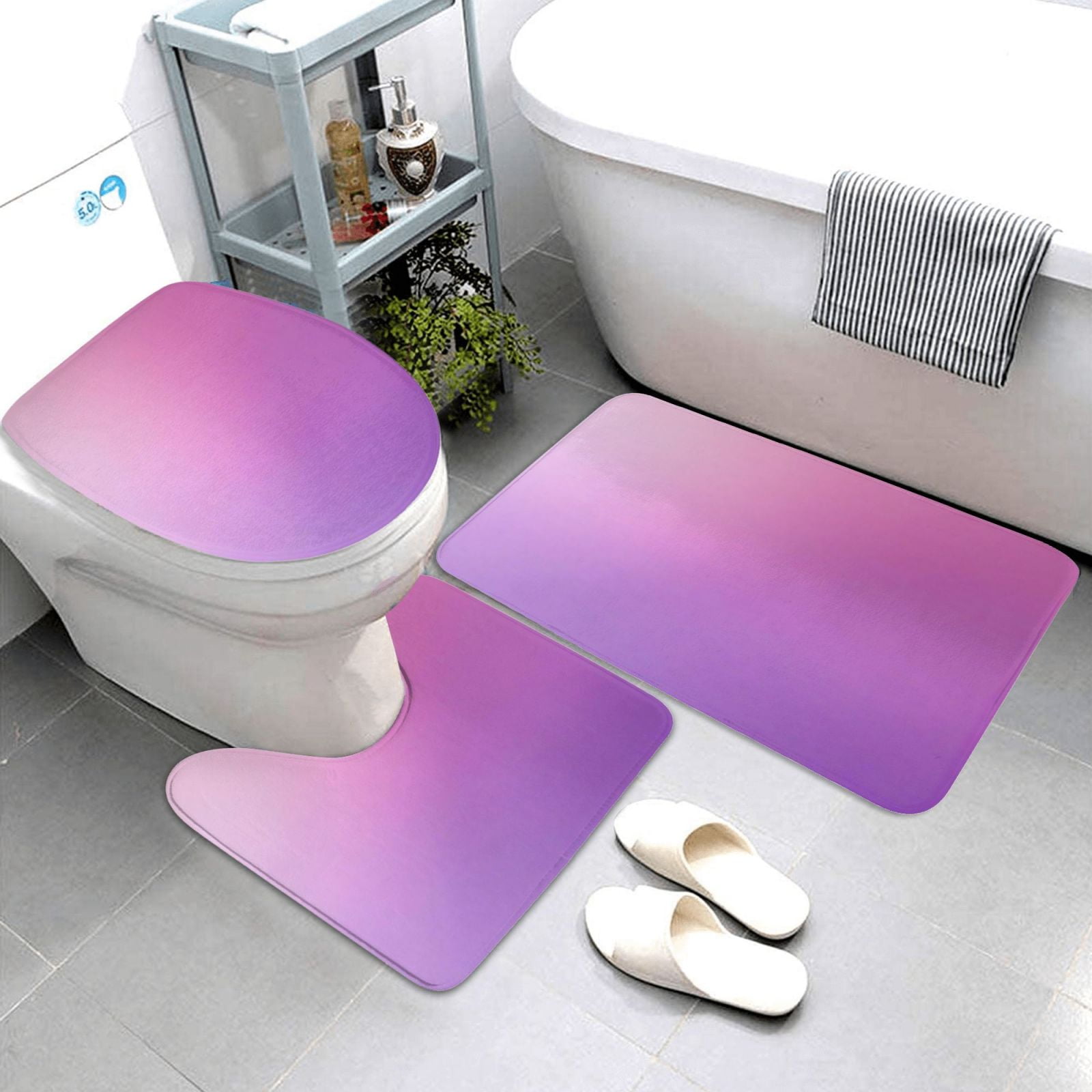 abstract Purple pink gradient Bath Mat Set 3 Piece Non Slip Rug Toilet ...