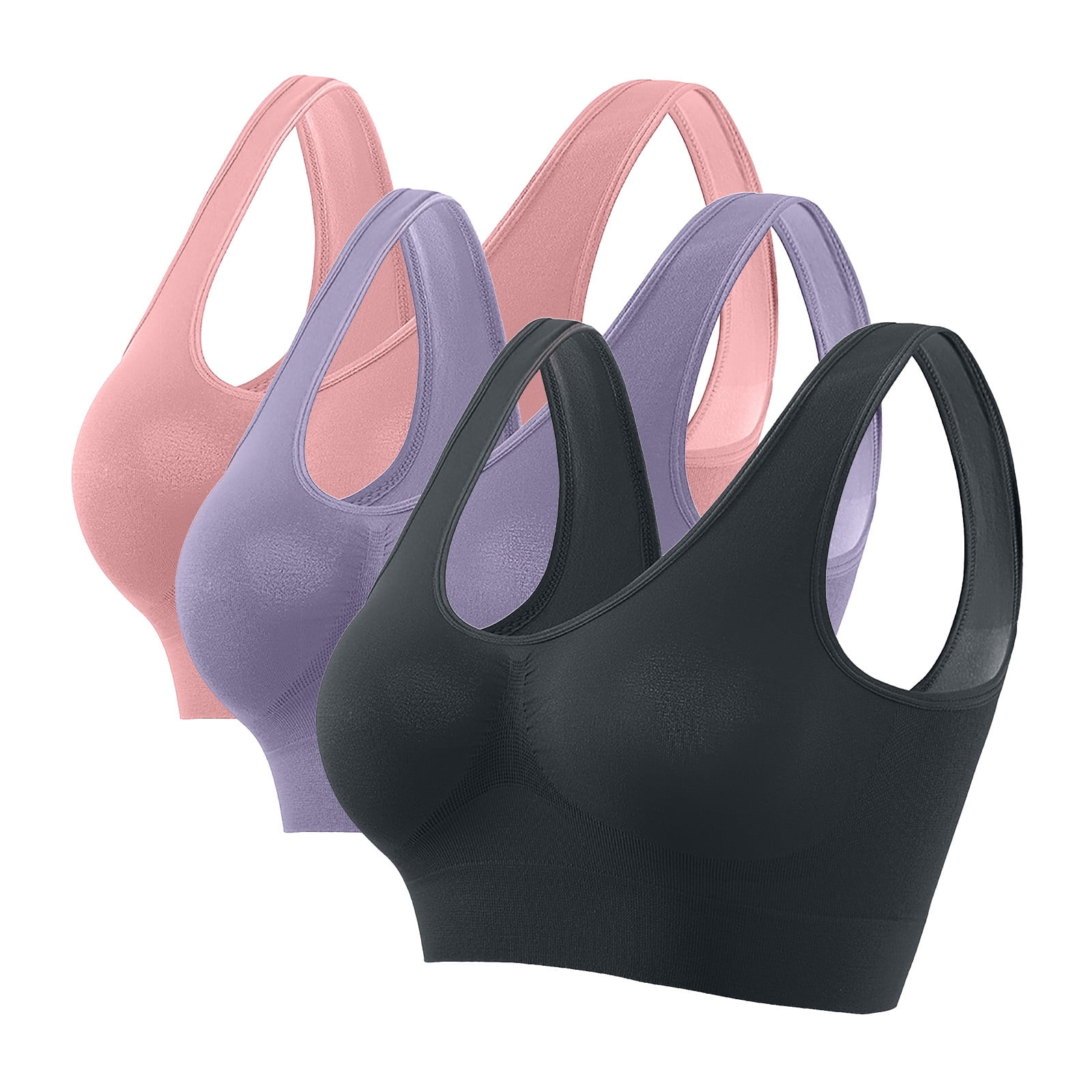 absuyy Bras for Women Plus Size 3-Pack Wirefree with Removable Pads ...