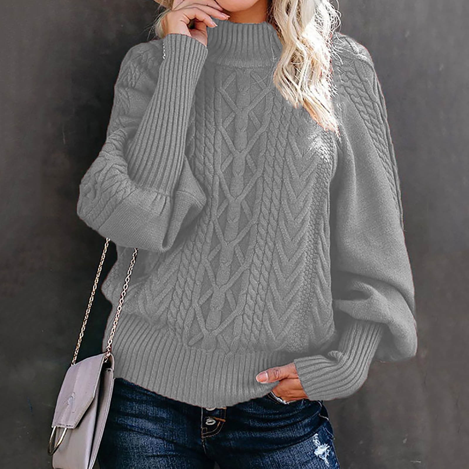 absuyy Crewneck Sweaters for Women Long Sleeve Knitted Round Neck ...