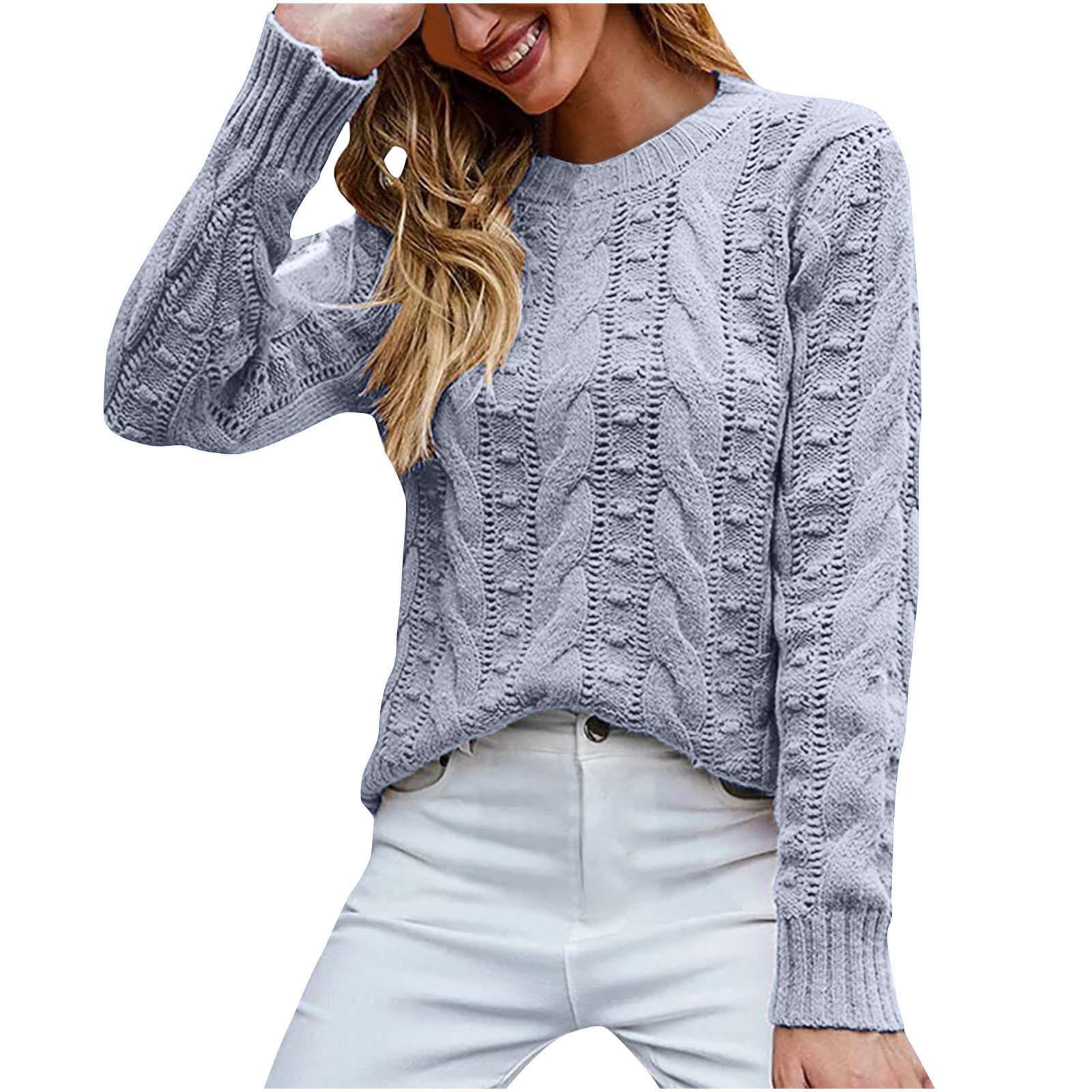 absuyy Crewneck Sweaters for Women Long Sleeve Knitted Round Neck ...