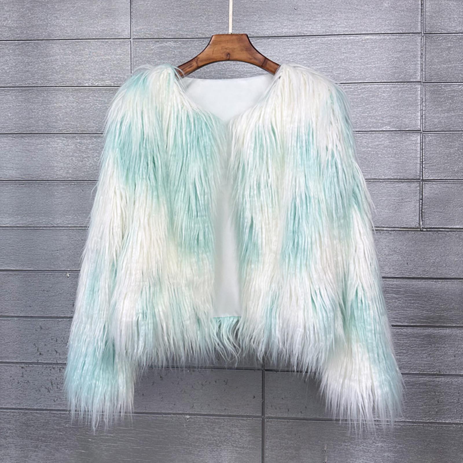 absuyy Faux Fur Winter Coats for Women Colorful Casual Jacket Round ...