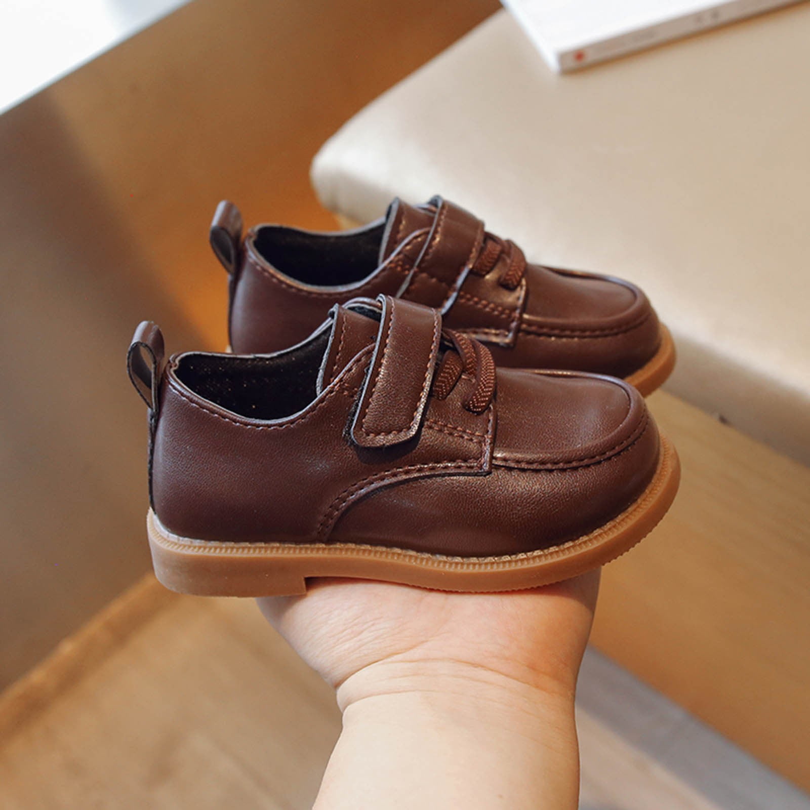 absuyy Girls Brown Shoes Velcro School Shoes for Kids Little Kids ...
