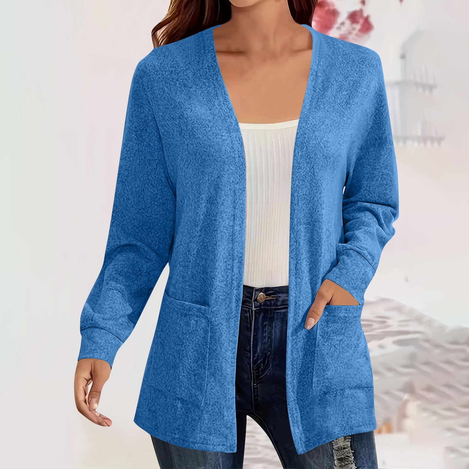 absuyy Knit Cardigans for Women Soft Warm Open Front Long Cardigan with ...