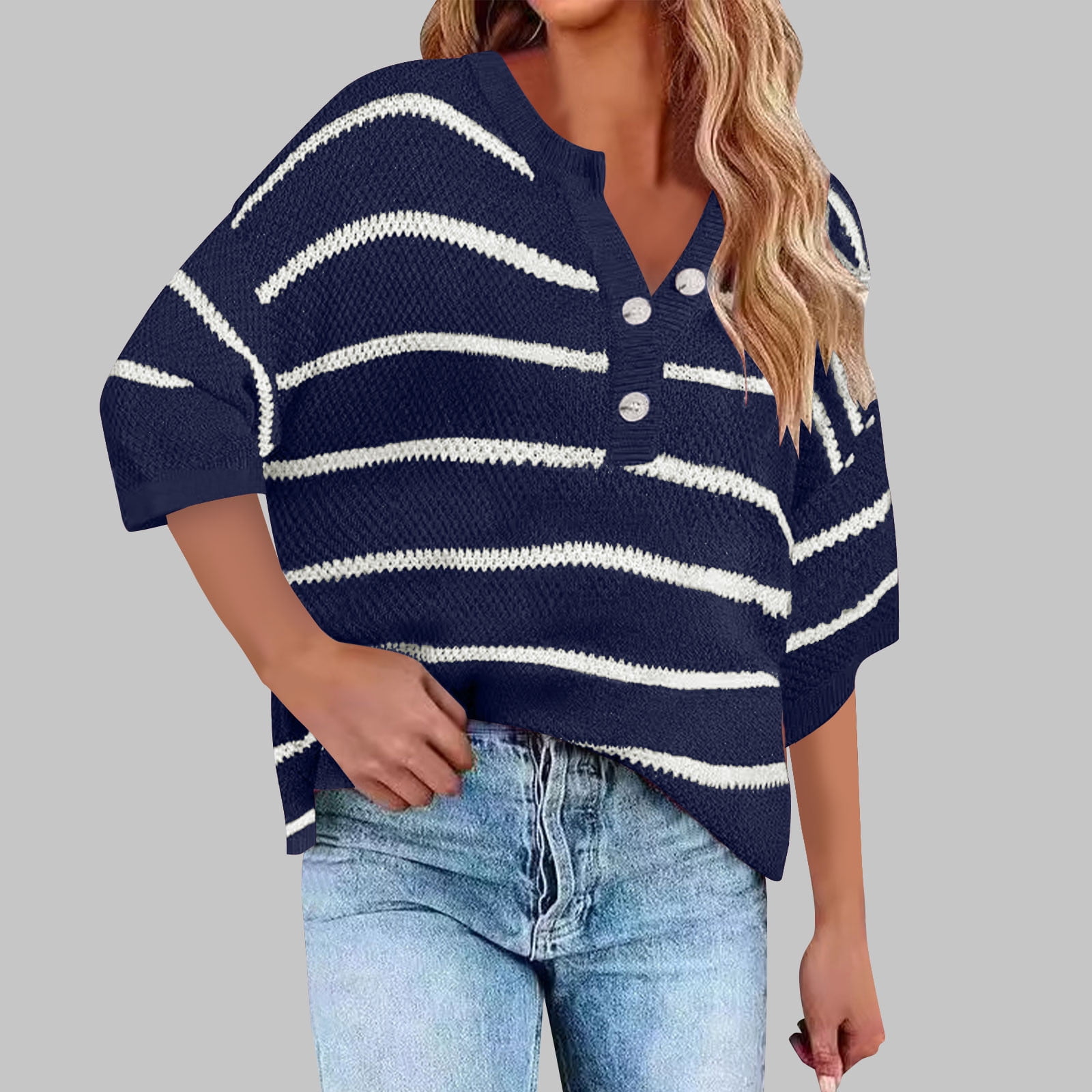 absuyy Pullover Sweater Tops Knitted Round Neck Plus Size Long Sleeve ...