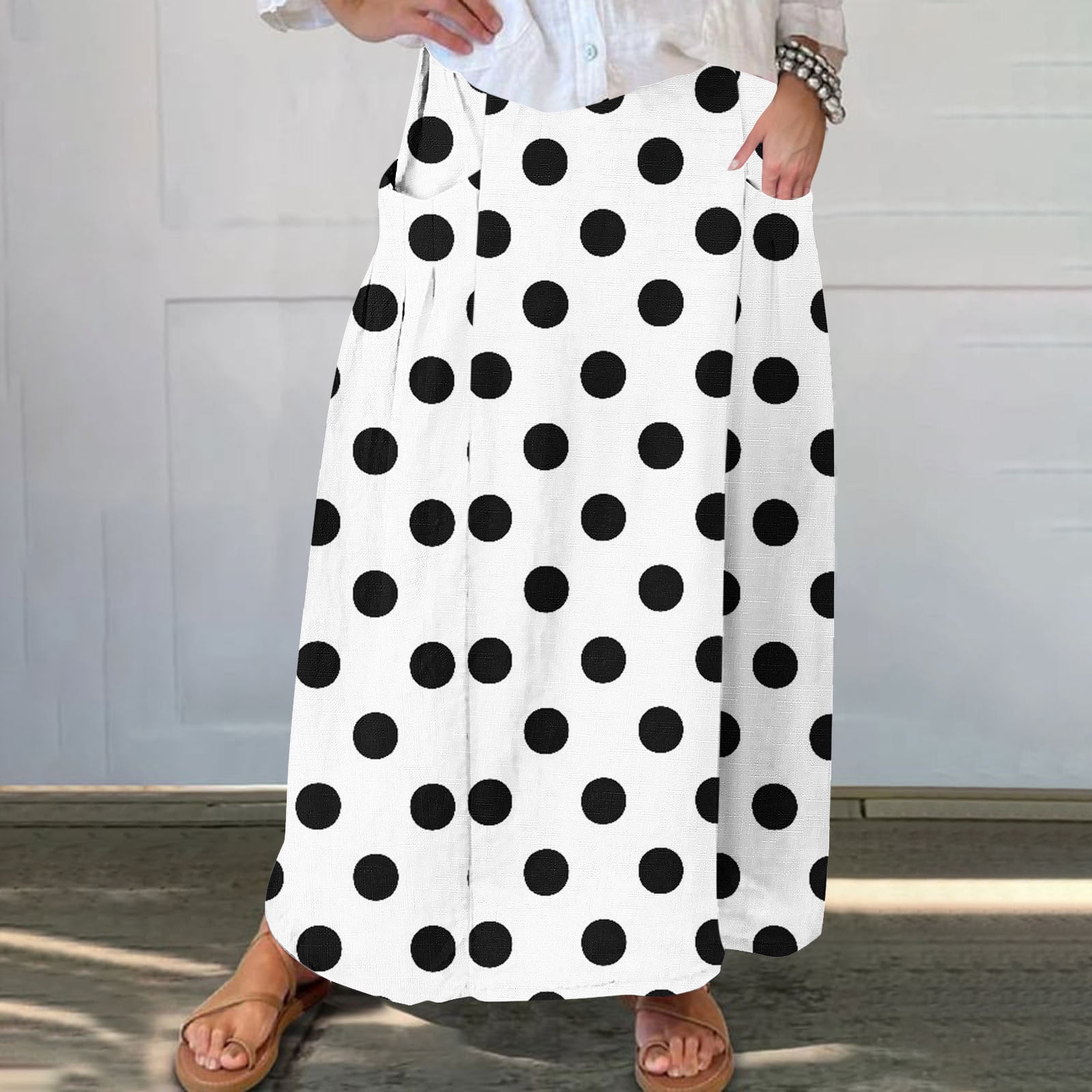 absuyy Skirts for Women Long Plus Size Elastic Waistband Pleated Polka ...