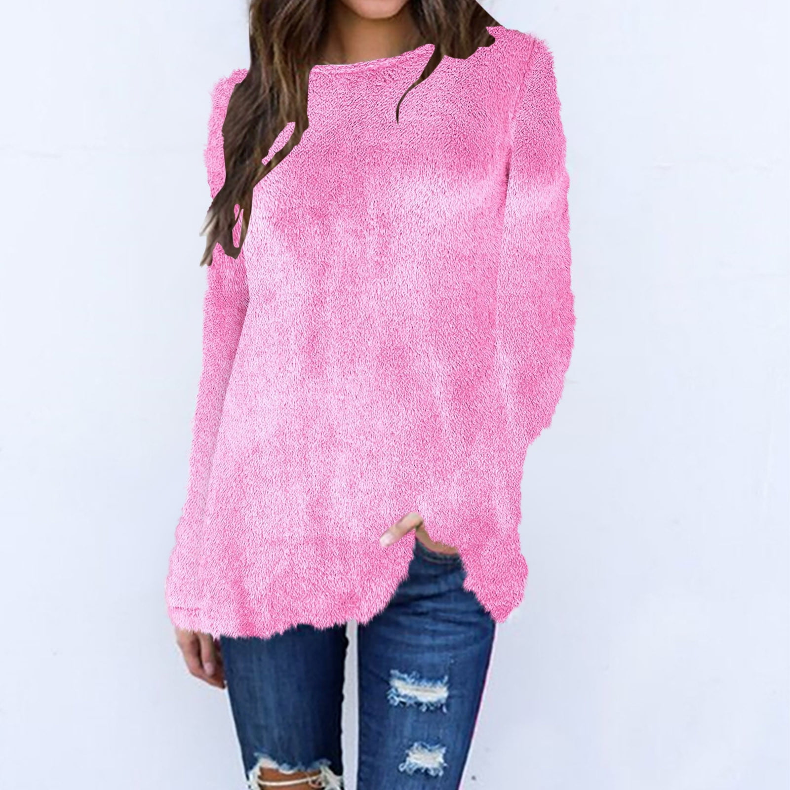 Absuyy Sweaters For Women Clearance Pullover Loose Crewneck Long Sleeve