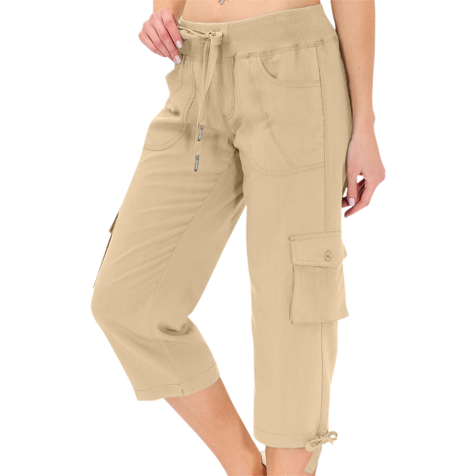 absuyy Women's Capri Cargo Pants Multi-pocket High Waisted Cropped ...