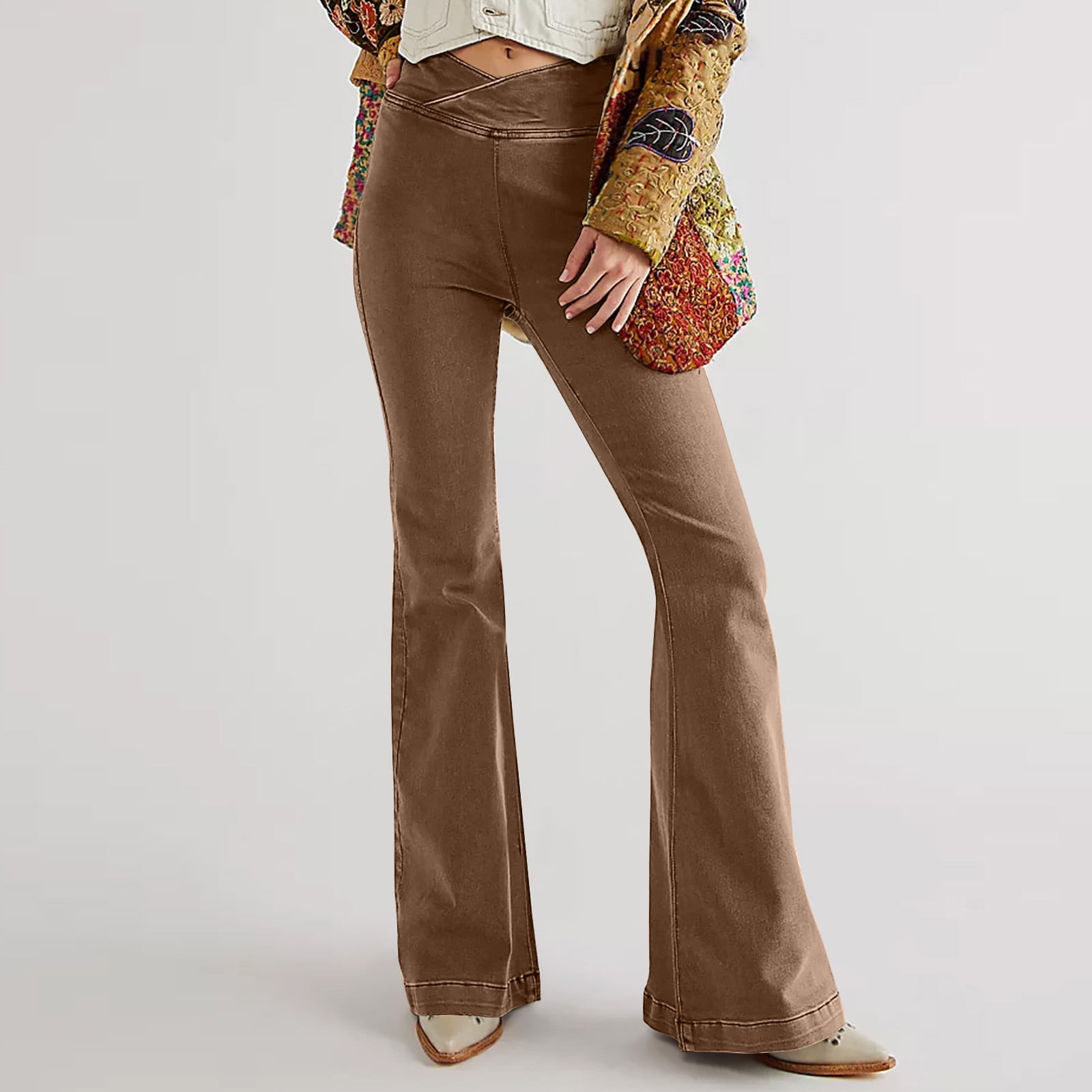 BXJX Women's Pants Jeans Stretch Solid Color Slim Flared Mid Waist ...