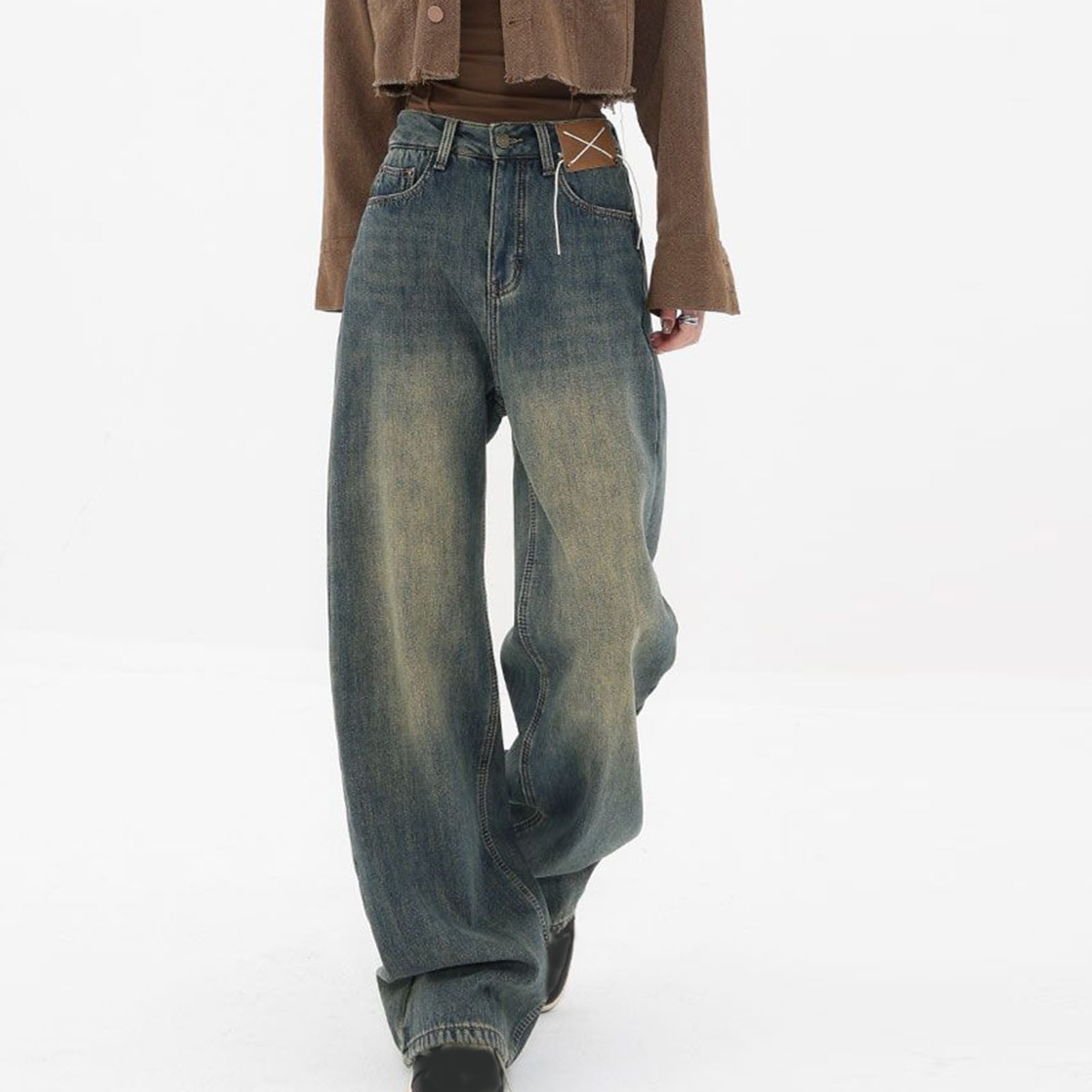 BXJX Women's Solid Color High Waisted Versatile Straight Slender Loose ...