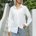 absuyy Womens Button Down Shirt Long Sleeve Blouse Tops Lapel Formal White Collared Shirt for ...