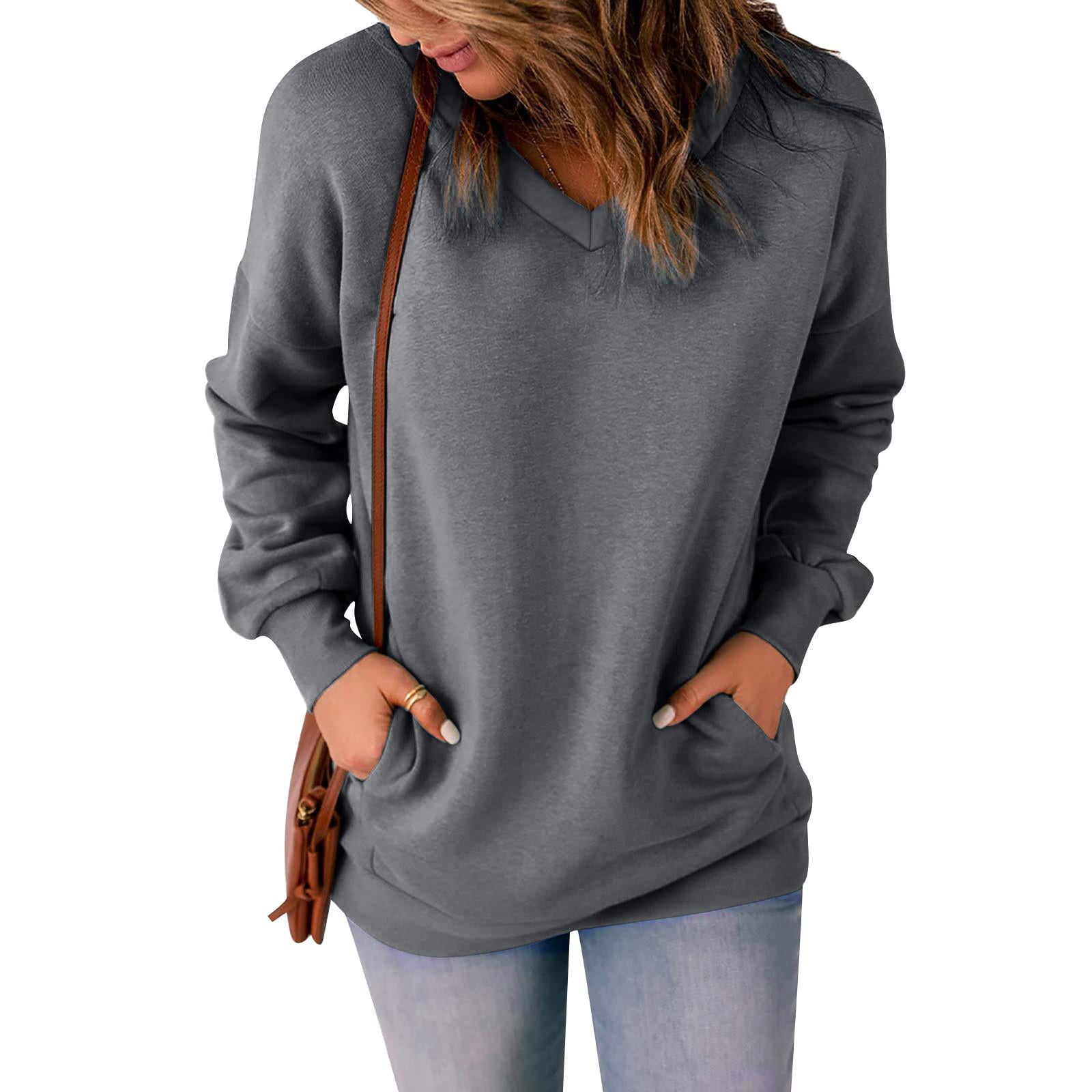 absuyy Crew Sweatshirts for Women Clearance Casual Comfortable Solid ...