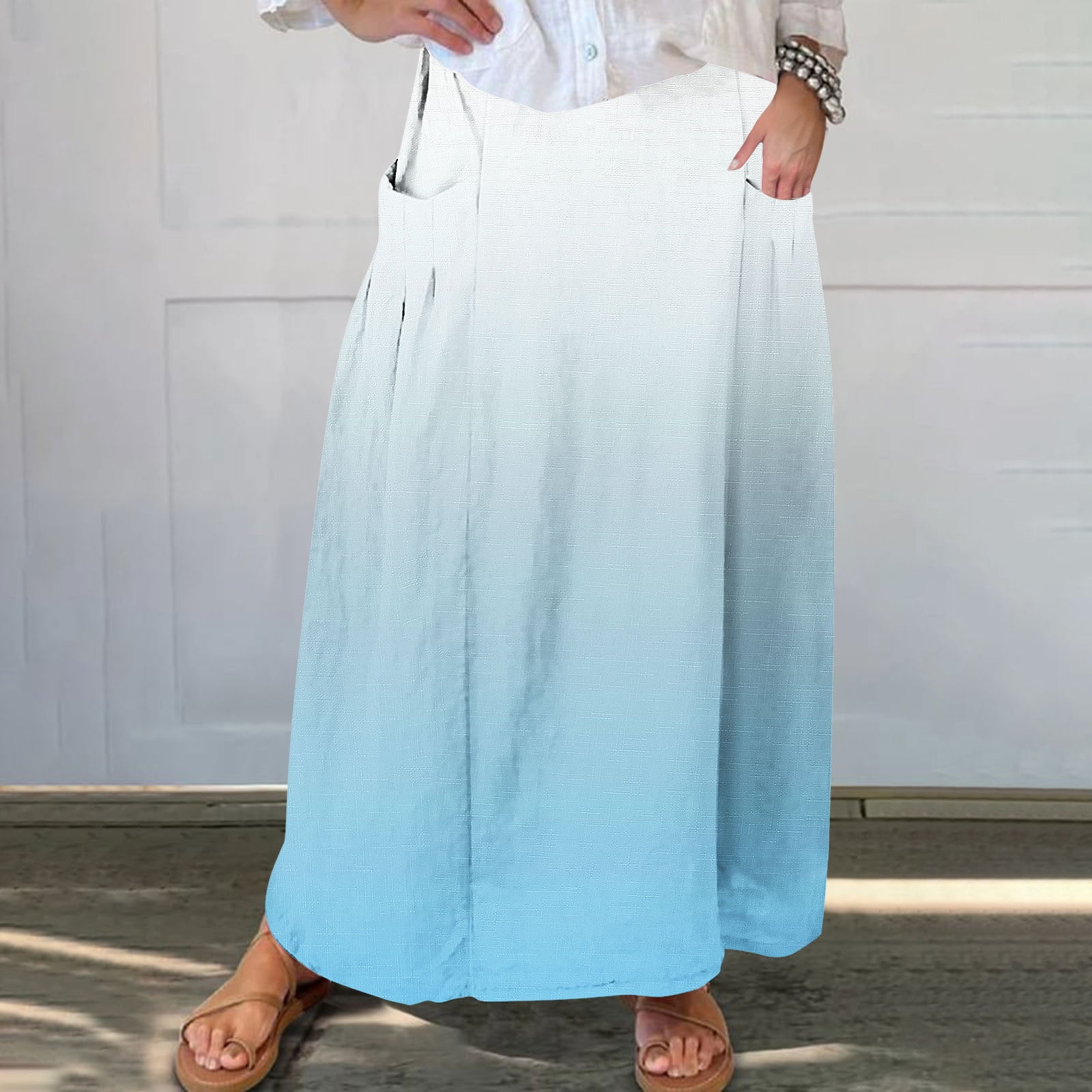 absuyy Womens Long Skirts with Pockets Printed Elastic Waistband ...