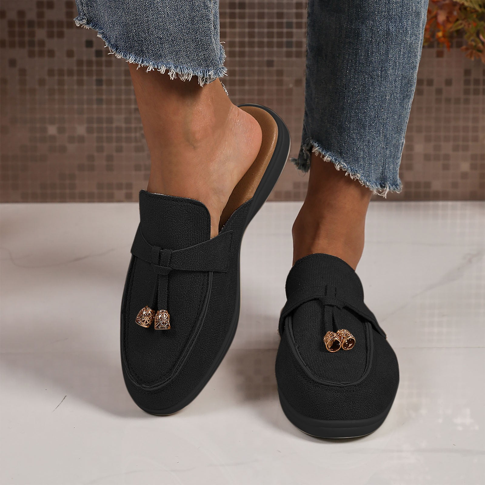 absuyy Womens Velvet Mules Slip On Closed Toe Loafers | Casual Comfort ...