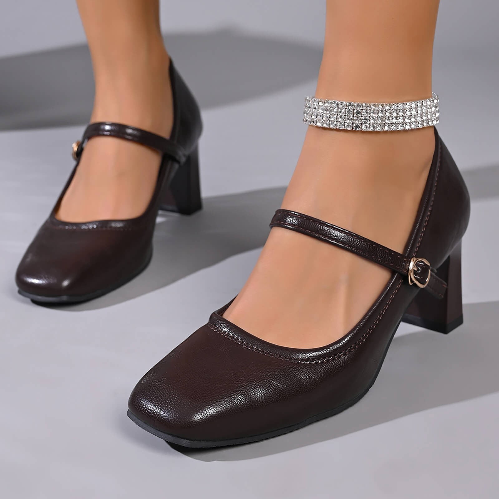 absuyy Womens Vintage Style Mary Jane Pumps Dark Brown, Square Toe ...