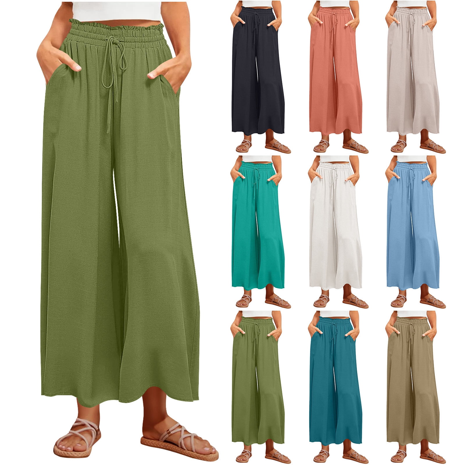 abtuhar Flowy Pants for Women,Women's Pants,Ladies' Summer Solid Color ...